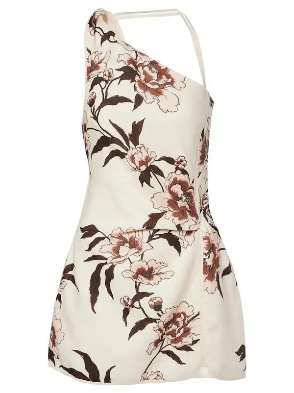 SIR. Floral One-shoulder Linen Minidress - White