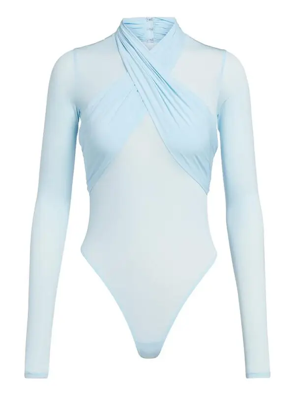 Wardrobe.NYC Draped Sheer Bodysuit - Blue