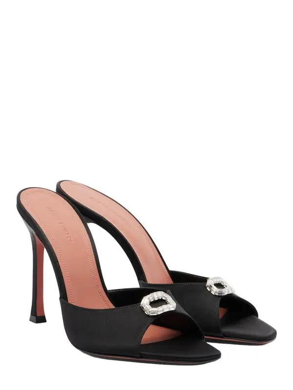 Amina Muaddi Camelia Embellished Satin Mules - Black