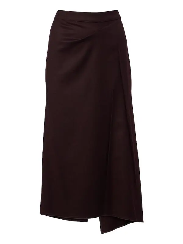 Victoria Beckham Draped Virgin Wool Midi Skirt - Burgundy