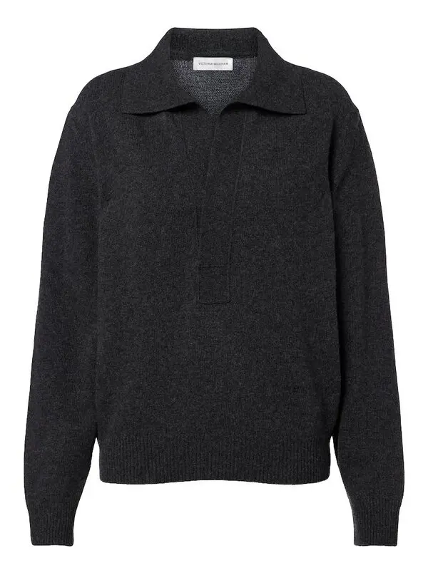 Victoria Beckham Genevieve Wool And Cashmere Polo Sweater - Grey