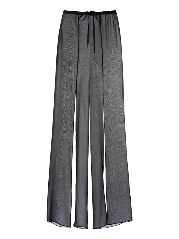 Balmain Monogram Sheer Silk Wide-leg Pants - Black