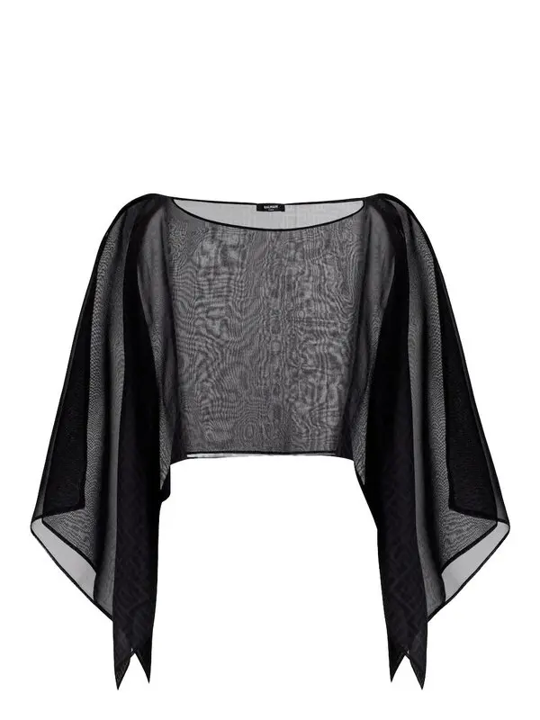 Balmain Monogram Sheer Silk Crop Top - Black