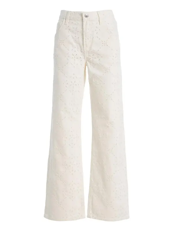 Citizens Of Humanity Lindz Rigid Mid-rise Wide-leg Jeans With Cutwork Embroidery - White