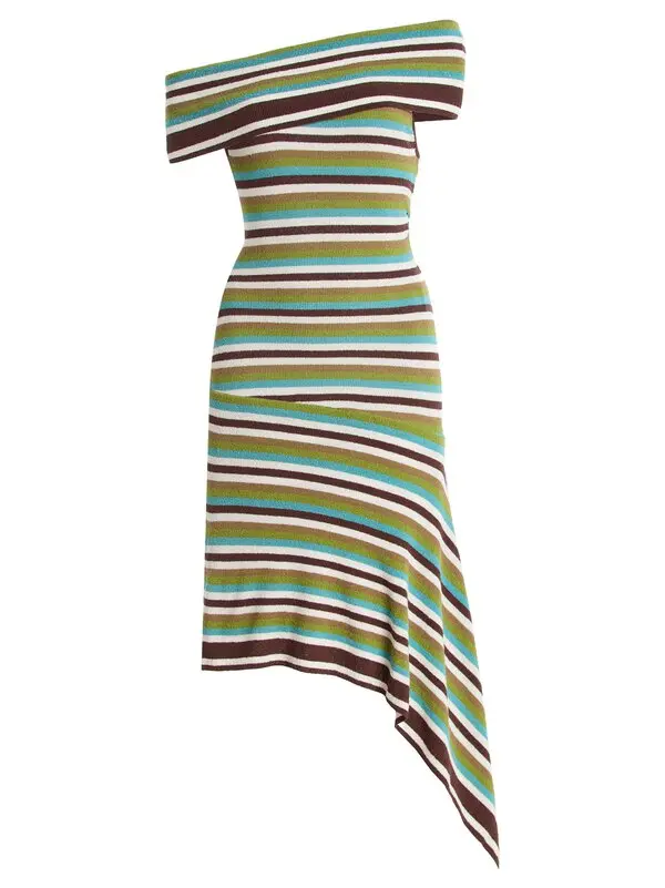 Christopher Esber Striped Cotton-blend Off-the-shoulder Knit Mini Dress - Multi