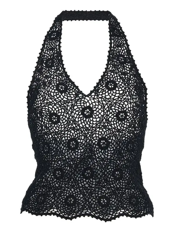 NILI LOTAN Ventura Crocheted Cotton Top - Black