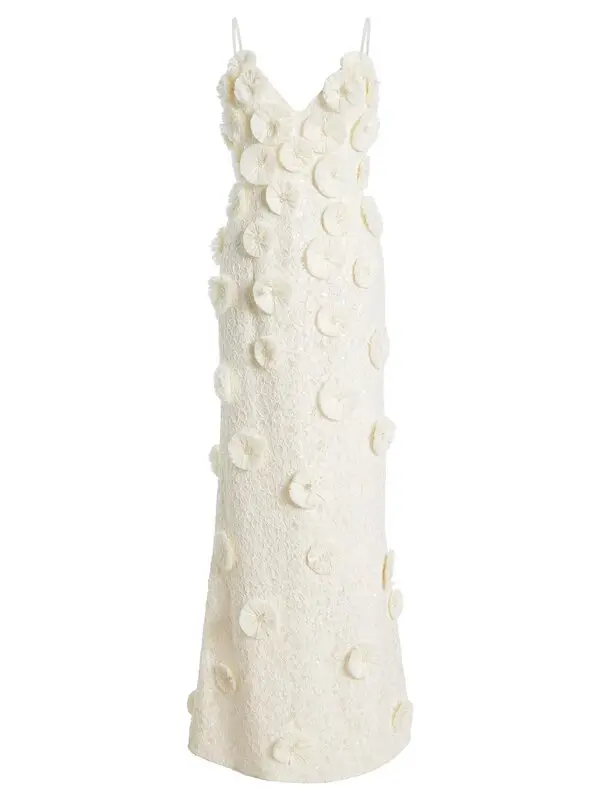 Simkhai Maven Floral Raffia Column Gown - White