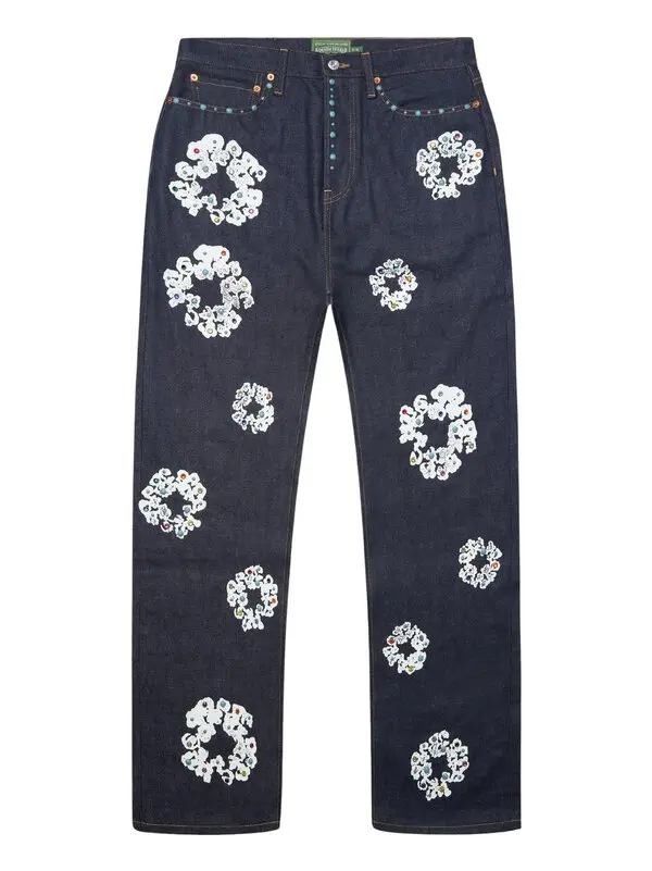 DENIM TEARS Baggy Cotton Wreath Denim Pant Selvedge - Blue