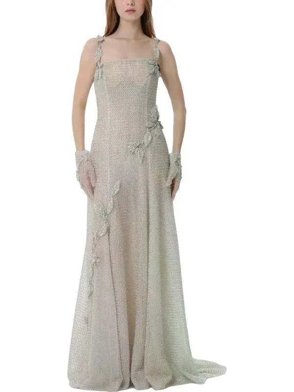 DINA MELWANI Embellished Maxi Gown - Grey
