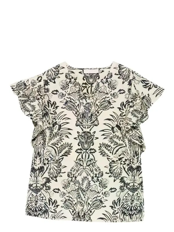 Ulla Johnson Severine" Floral Print Ruffled Top - Neutrals
