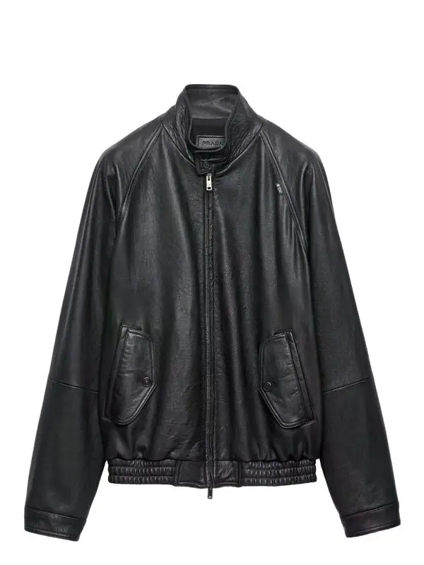 Prada Nappa Leather Stand Collar Jacket - Black
