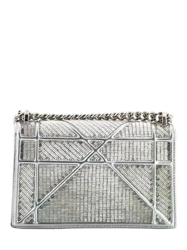 Dior Diorama Flap Bag Beaded Leather Small Shoulder Bag - Silver