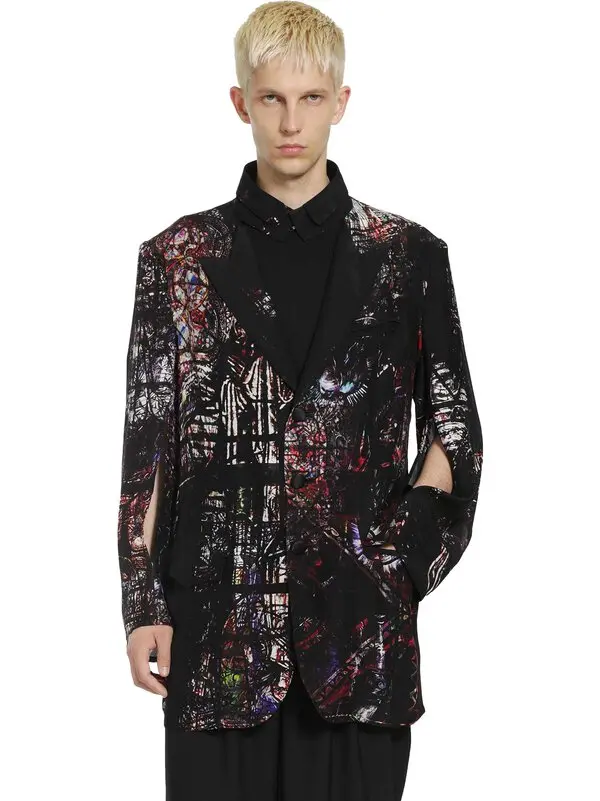 Yohji Yamamoto Stained Glass Printed Message Blazer - Black