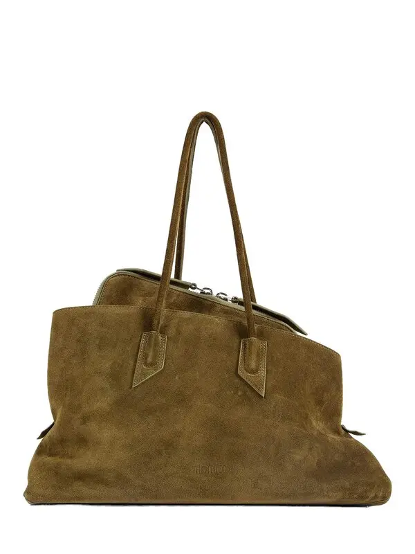 Attico La Passeggiata Medium Top Handle Bag In Suede - Green
