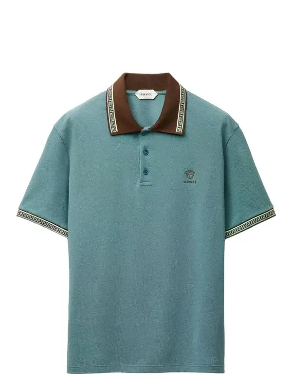 Versace Greca-trim Medusa-embroidered Polo Shirt - Blue