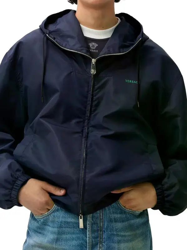Versace Embroidered Nylon Windbreaker - Blue