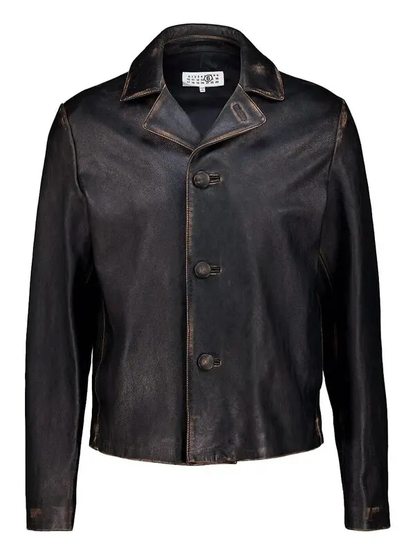 MAISON MARGIELA Distressed Antiqued Leather Jacket - Black