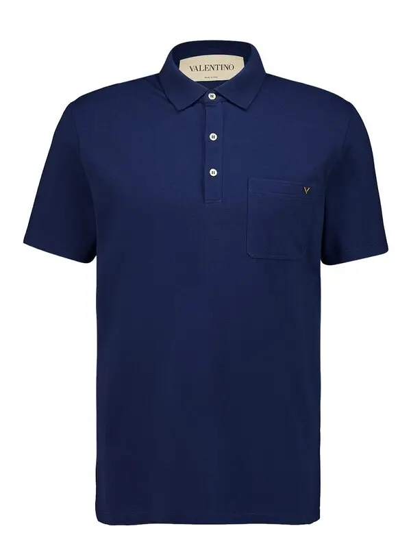 Valentino Garavani Cotton Piqué Polo Shirt With Vgold - Blue