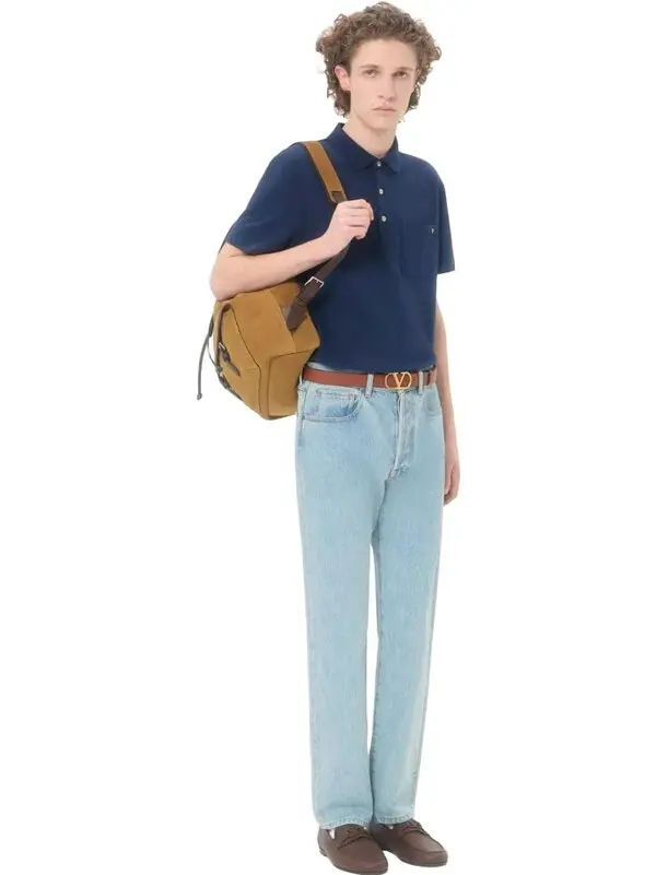 Valentino Garavani Cotton Piqué Polo Shirt With Vgold - Blue