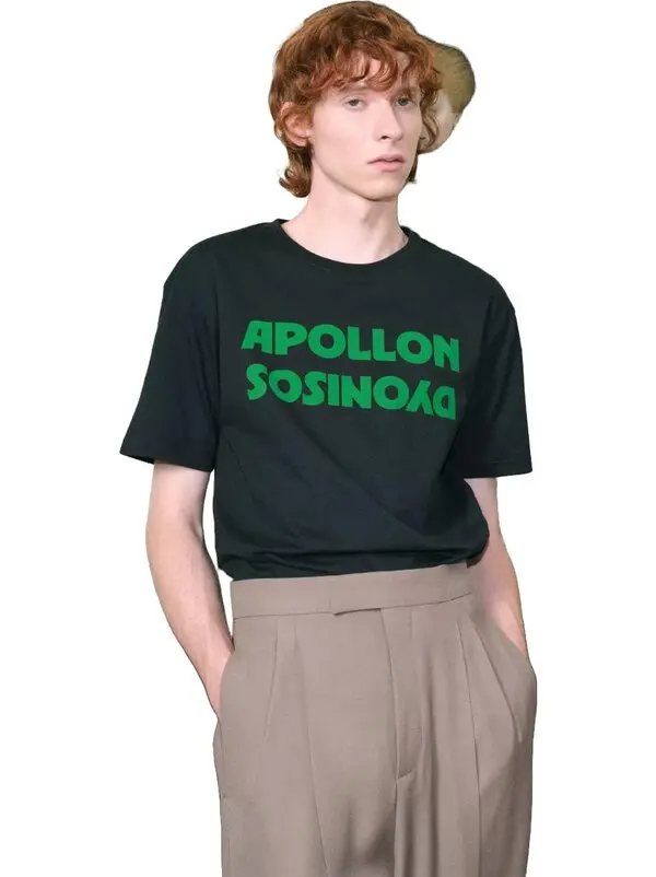 Valentino Garavani Black And T-shirt With Apollon/dyonisos Print - Green
