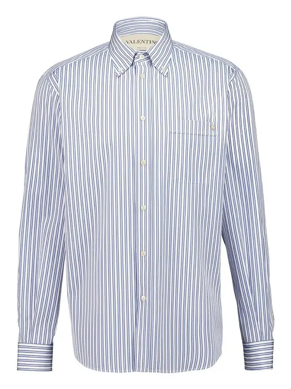 Valentino Garavani Ivory And Cotton Poplin Shirt With Vgold Stripes - Blue