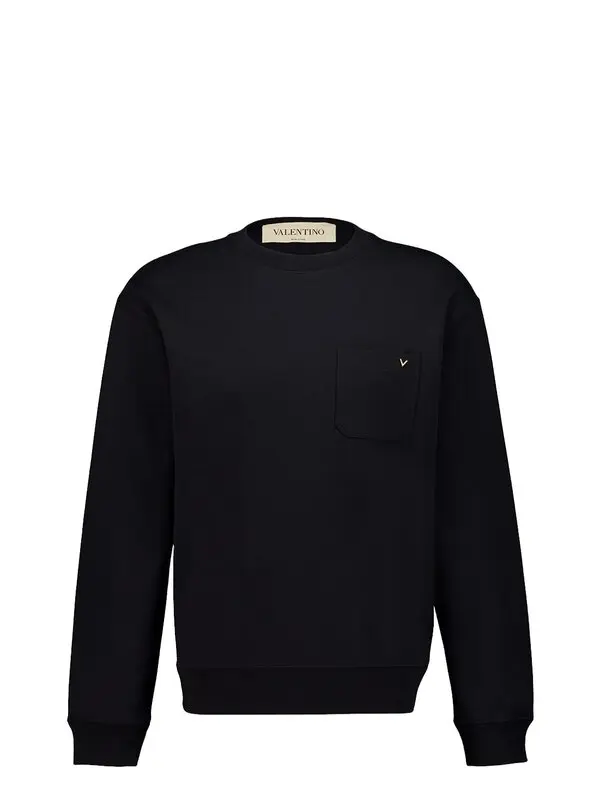 Valentino Garavani Cotton Crewneck Sweatshirt With Chest Pocket - Black
