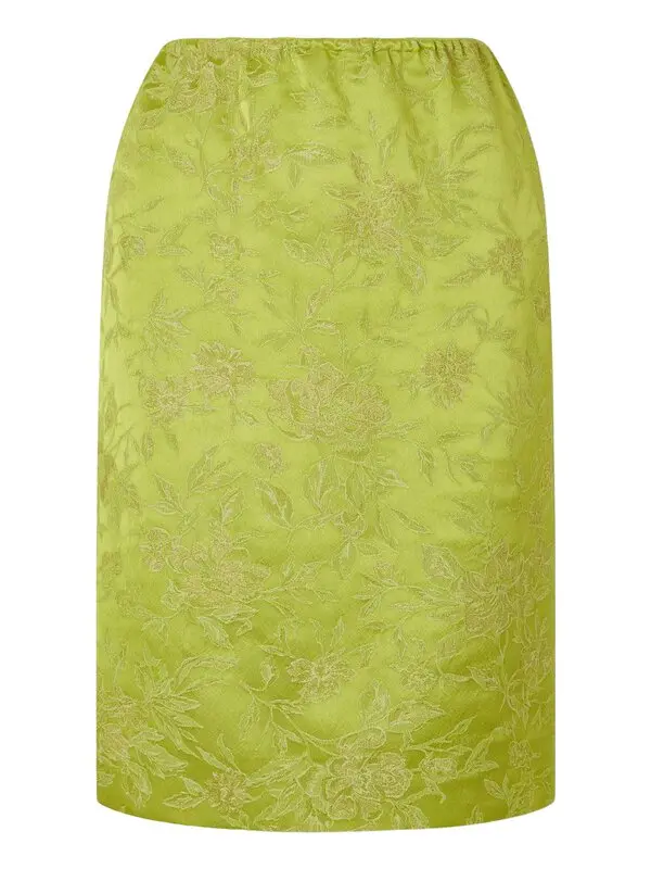 Saint Laurent Floral Brocade Midi Skirt - Green