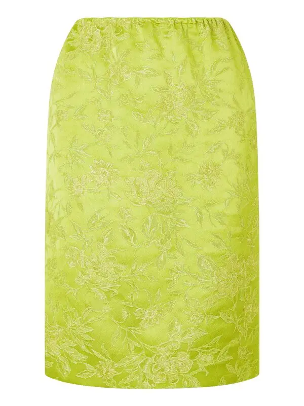 Saint Laurent Floral Brocade Midi Skirt - Green