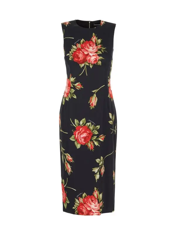 Dolce & Gabbana Sleeveless Rose Print Dress - Multicolor