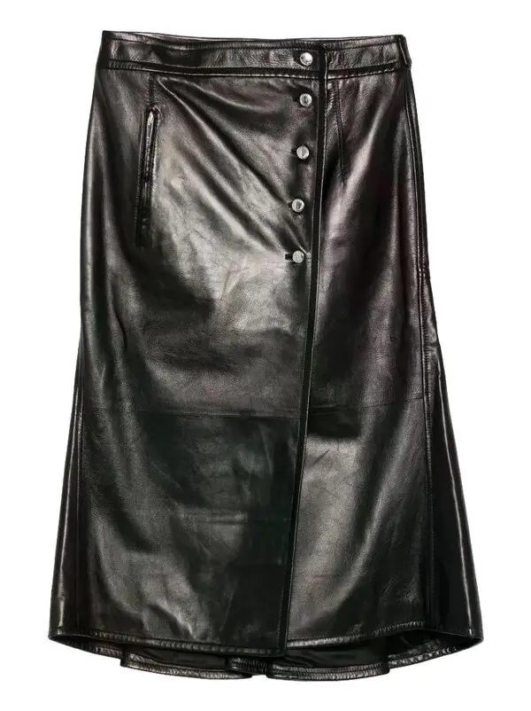 Alexander McQueen Button-detail Leather Skirt - Black
