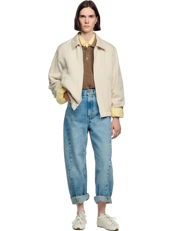 Sandro Cotton And Linen Zip-up Jacket - Ecru