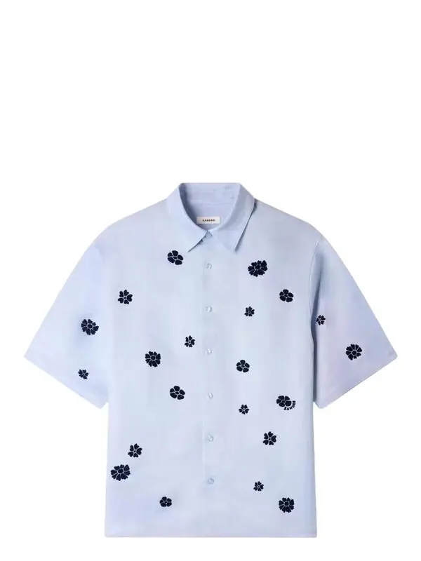 Sandro Flock-print Floral-pattern Shirt - Blue