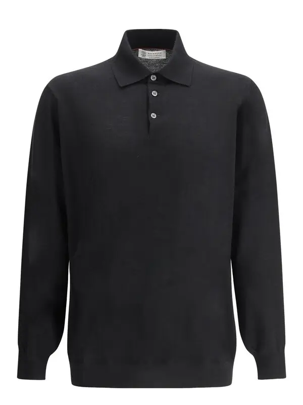 Brunello Cucinelli Virgin Wool Polo Sweater - Black