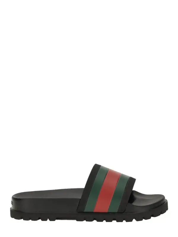 Gucci Rubber Slides With Green And Red Web Detail - Black