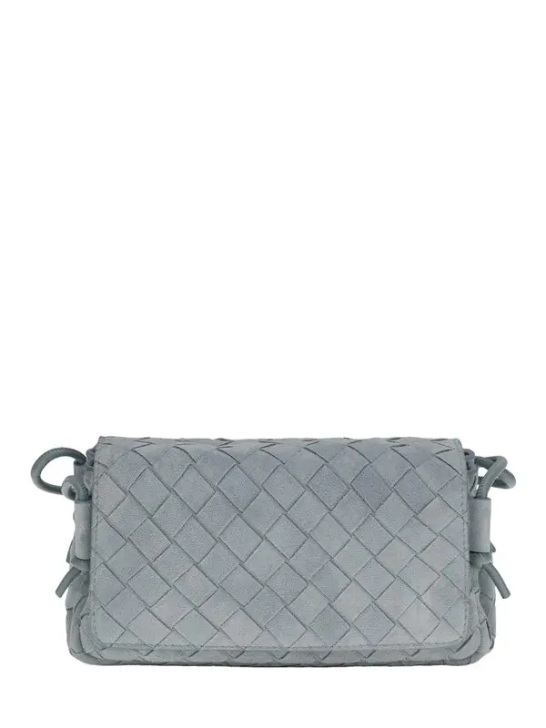 Bottega Veneta Notturno Suede Intrecciato Clutch - Light Blue