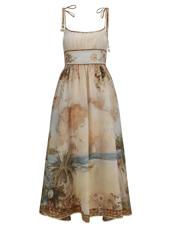 Zimmermann Mahon Linen Corset Midi Dress - Beige