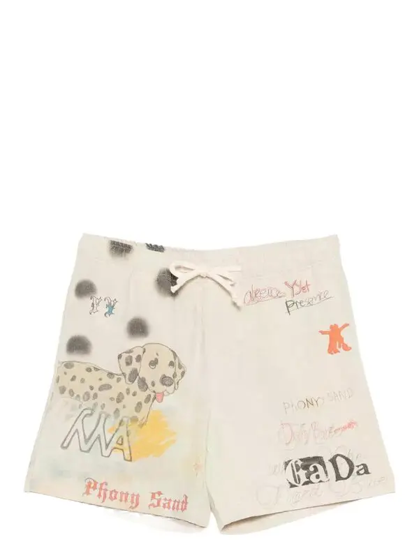 OPEN YY Graphic Print Drawstring Shorts - Neutrals
