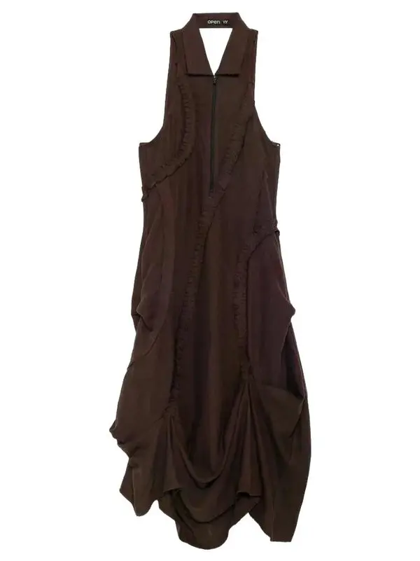 OPEN YY Ruffled-trim Zip-up Dress - Brown
