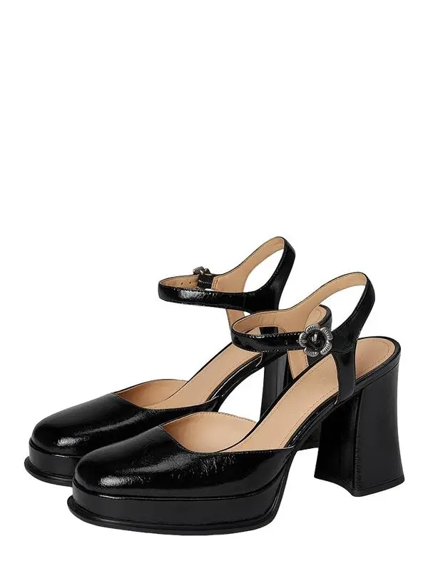 COACH Platform Block Heel Pumps With Ankle Strap - Black