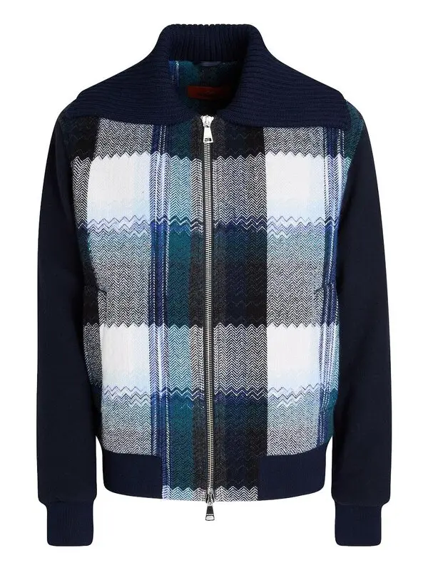 Missoni Checked Wool-jacquard And Felt Bomber Jacket - Navy