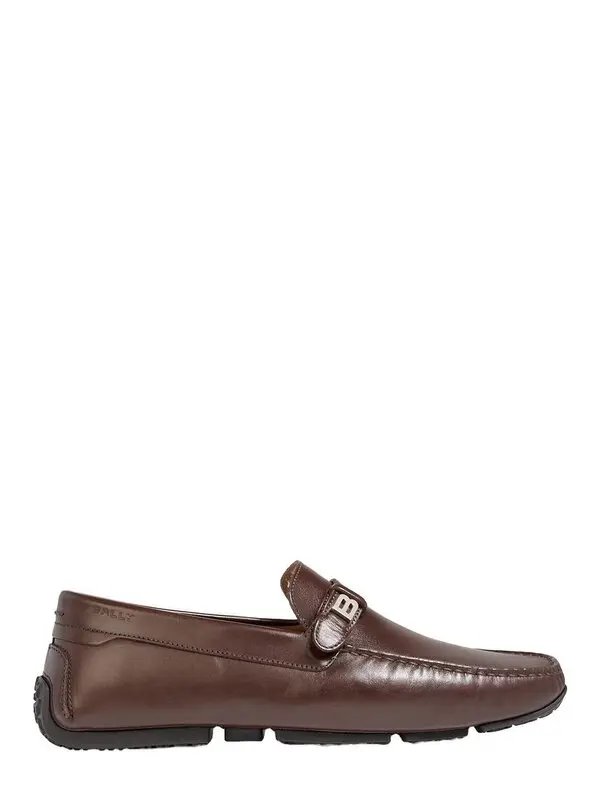 Bally Leather Driving Shoes With Logo Embellishment - Chocolate