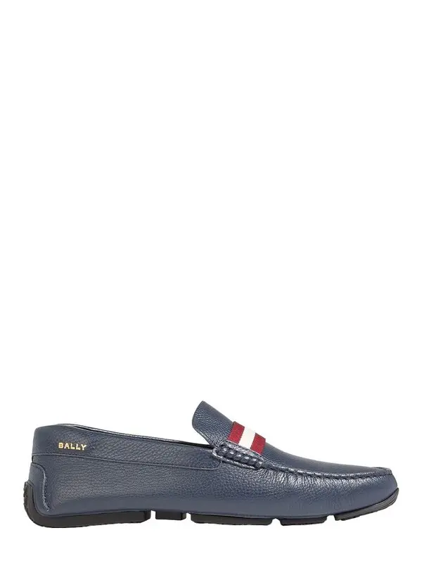 Bally Pebbled Leather Loafers With Grosgrain Trim - Navy