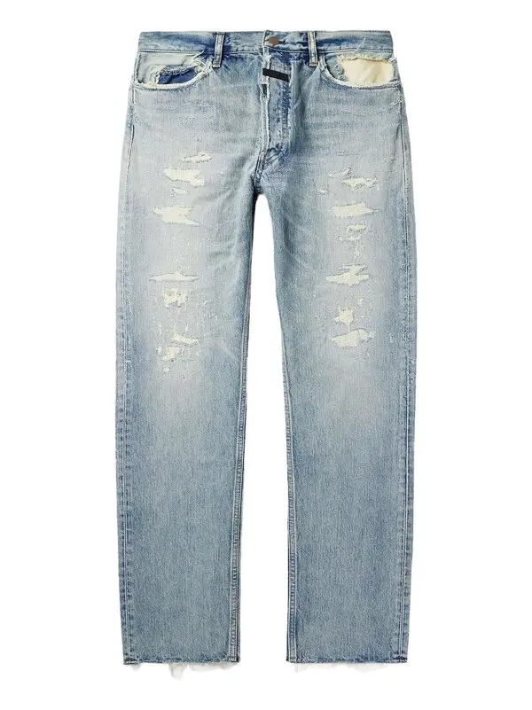 Fear Of God Tapered Distressed Denim Jeans - Light Denim