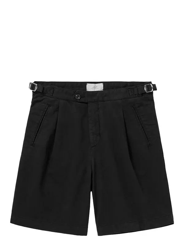 Mr P. Wide-leg Pleated Cotton-blend Twill Shorts - Black