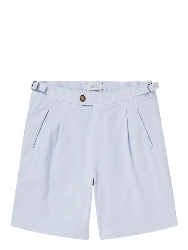 Mr P. Wide-leg Pleated Cotton-blend Twill Shorts - Light Blue