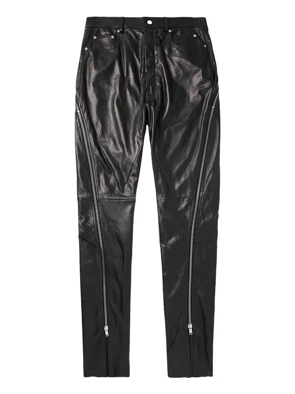 Rick Owens Bolan Banana Flared Zip-detailed Waxed Leather Pants - Black
