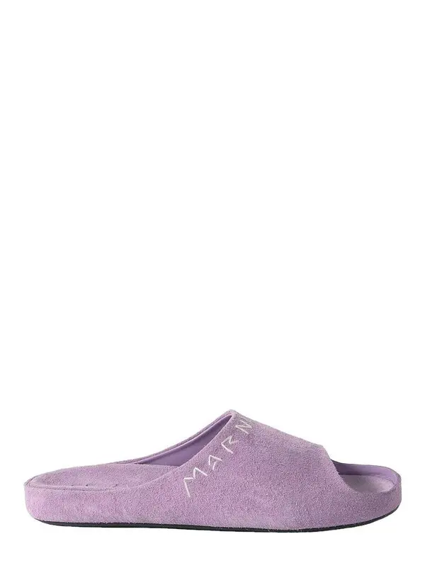Marni Logo Embroidered Suede Slides - Lilac