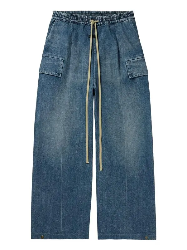 Fear Of God Wide-leg Denim Drawstring Cargo Jeans - Mid Denim