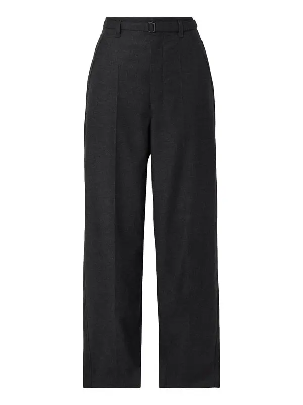 LEMAIRE Belted Pleated Cashmere-blend Tapered Pants - Charcoal