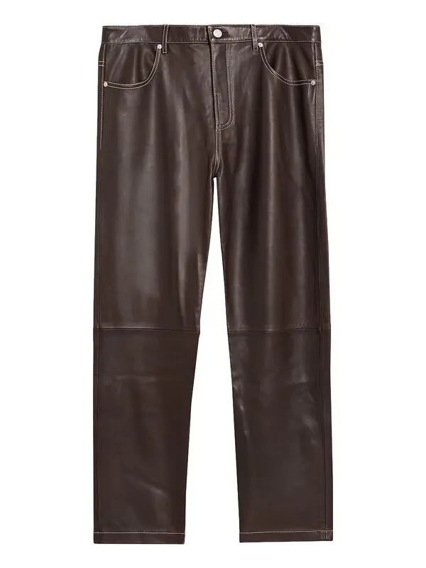 FRAME Leather Pants With Topstitching - Dark Brown